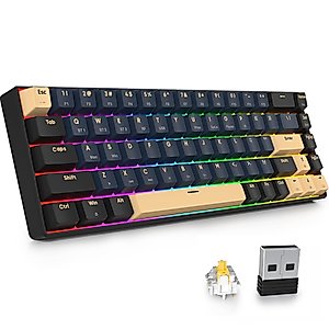 surmen GT68 65% Wireless Mechanical Gaming Keyboard 60 Percent RGB Hot-Swappable 68-Key Compact Keyboard Bluetooth5.0/2.4G/USB with Yellow Switch (Gateron Yellow, Blue Samurai 68)