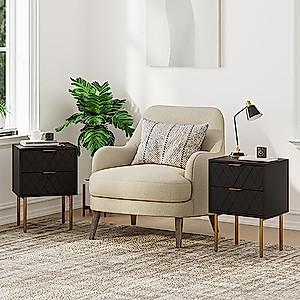 Aobafuir Night Stand, Modern Nightstand with Drawers, End Tables Living Room, Small Gold Side Table for Bedroom, Bedside Furniture (12-Black Diamond, 2 Drawer)