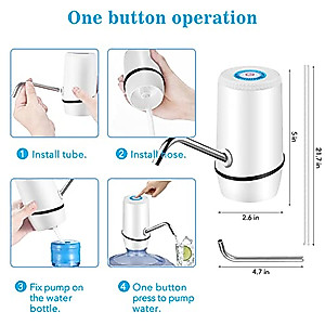 5 Gallon Water Dispenser, Electric Drinking Water Pump Automatic Portable Water Jug Pump for 5 Gallon Bottle - White