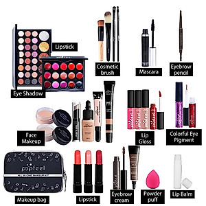 Melemando All In One Makeup Kit 27 Piece Makeup Kit for Women Full Kit, All in One Makeup Sets Include Eyebrow Eyeliner Eyeshadow Mascara Foundation Concealer Lip Gloss Lipstick Makeup Brush (MKit-04)