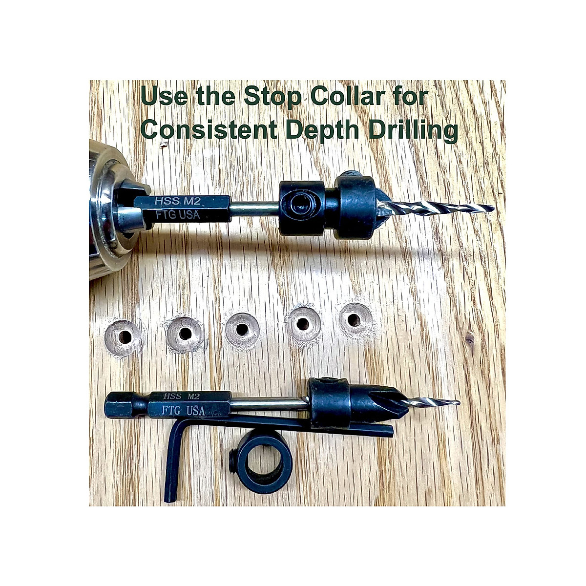 FTG USA Wood Countersink Drill Bit Set 5 Pc Countersink Drill Bit #4#6#8#10#12 Countersink Bit for Woodworking