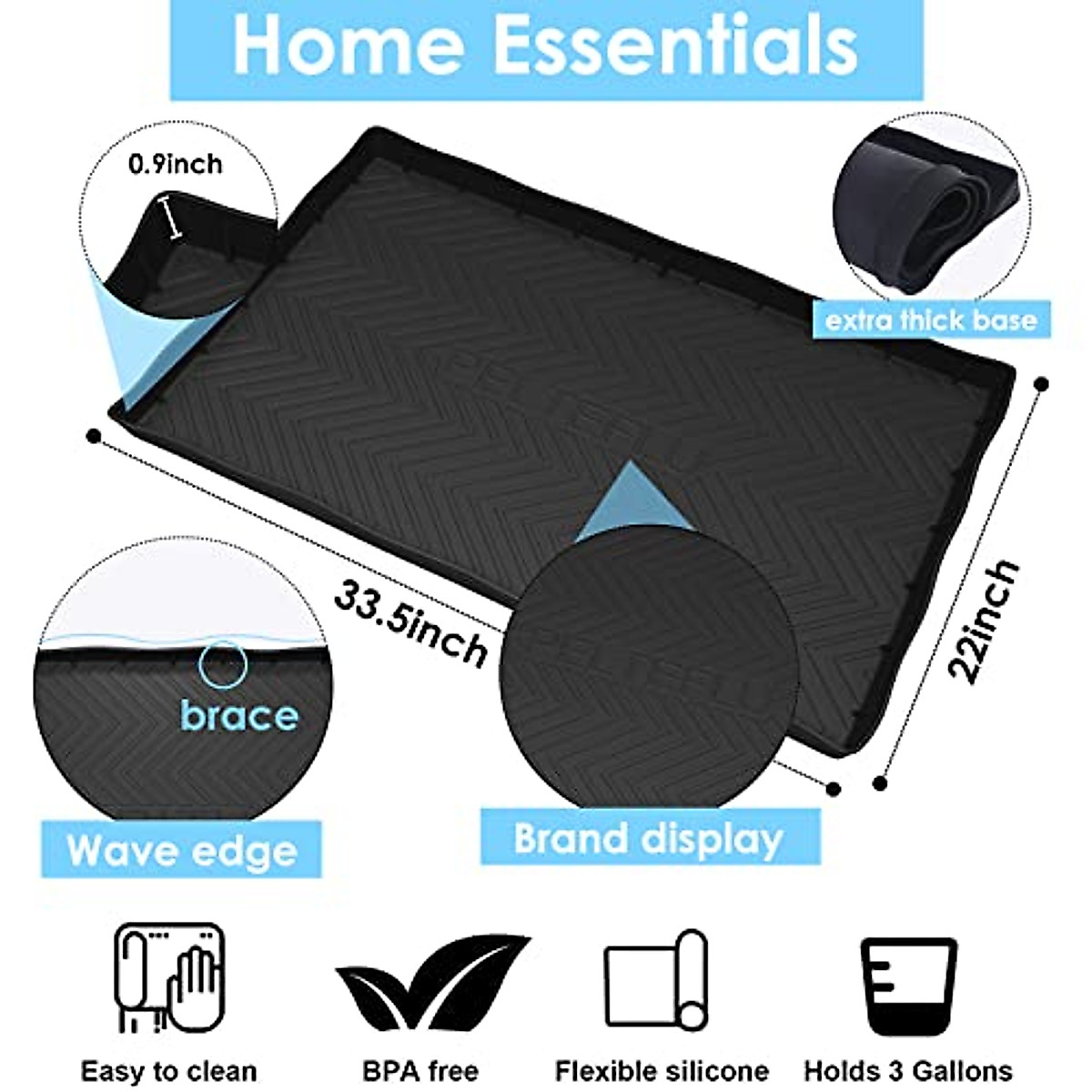 PELTEFLU Under Sink Mat, 34" x 22" Waterproof Under Sink Mats for Kitchen Bathroom, Flexible Silicone Rubber Under Sink Liner with Drain Hole, Thick Under Sink Mat Protect for Drips Leaks - Grey