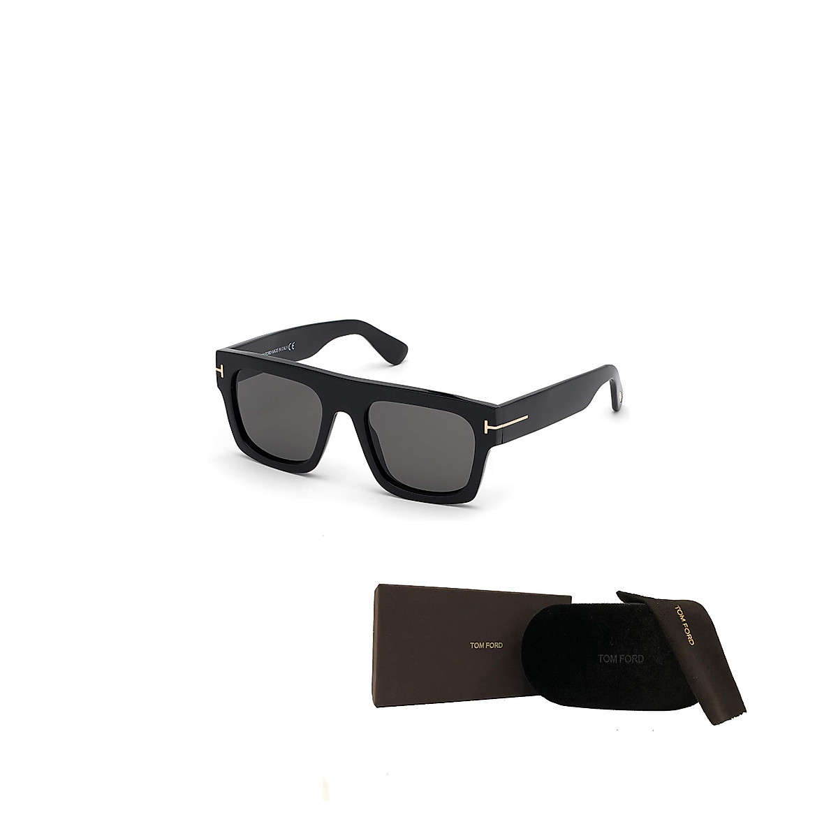Tom Ford FT0711 Fausto 01A 53MM Shiny Black/Smoke Geometric Sunglasses for Men + BUNDLE with Designer iWear Eyewear Kit