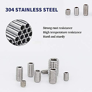HEMEI 390Pcs M3/M4/M5/M6/M8 Hex Allen Head Socket Set Screw Assortment Kit Internal Hex Drive Flat Point 304 Stainless Steel Metric Grub Screw with 5pcs Hex Wrenches