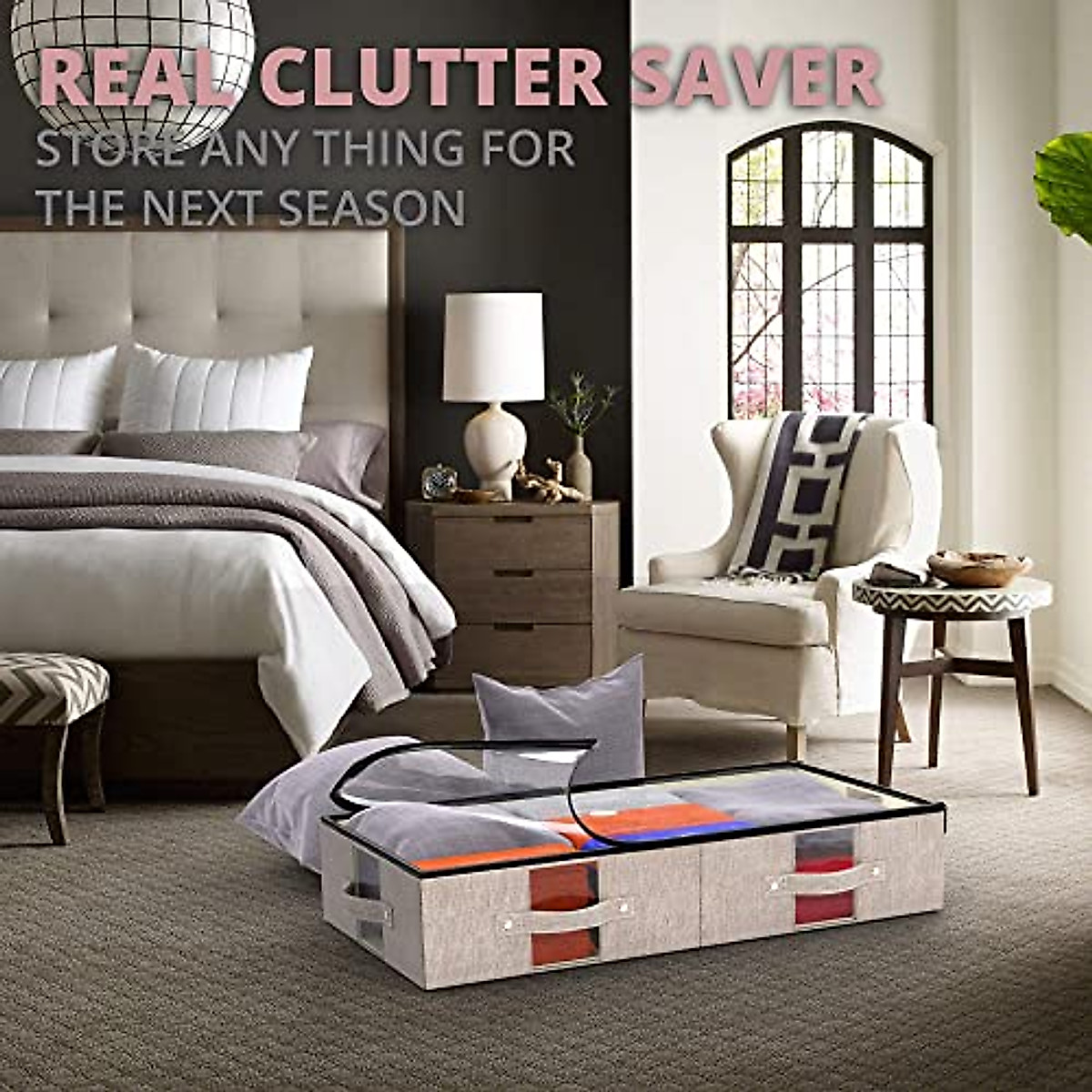Underbed Storage Container / Closet Organizer/ Storage Bins For Underbed Storage or Bedroom Organization | 4 Handles & 4 Windows | 2 Pack |