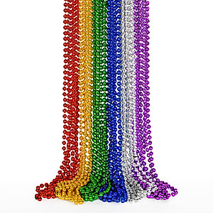 EOBOH Mardi Gras Beads, 12PCS Bead Necklace Party Favors, Metallic 6 Kinds of 33" Beaded Necklaces Costumes Stuff, Festival Parade Throw Accessory Sets for Mardi Gras Celebrations Decorations