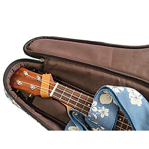 MUSIC FIRST Original Design 0.5" Thick Padded Hawaii Style “Blue and White Plumeria” Canvas Ukulele Case, Ukulele Bag, Ukulele Cover, Salute ELVIS (Fit for 23~24 inch Concert Ukulele)