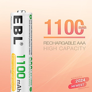 EBL Rechargeable AAA Batteries (ProCyco 1100mAh) 16 Pack 1.2V NiMH Triple AAA Battery with AA AAA Battery Charger