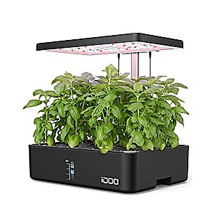 iDOO Hydroponics Growing System 12Pods, Indoor Garden with LED Grow Light, Plants Germination Kit, Built-in Fan, Automatic Timer, Adjustable Height Up to 11.3" for Home, Office