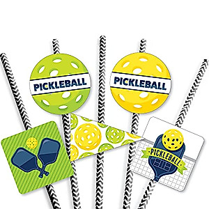 Big Dot of Happiness Let’s Rally - Pickleball - Paper Straw Decor - Birthday or Retirement Party Striped Decorative Straws - Set of 24