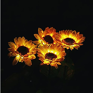 Solar Garden Lights, 2 Pack 20LED Outdoor Sunflower Lights Decorative Stake Light, 26'' Waterproof Flower Yard Lighting Lamp for Patio, Lawn, Porch, Backyard, Courtyard, Landscape, Terrace Decor