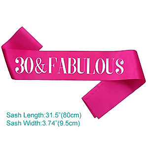 KETAOO 30 & Fabulous Birthday Sash, Hot Pink Foil '30 & Fabulous' Silver Satin 30th Birthday Sash for Women Birthday Party Favors Decorations Gifts