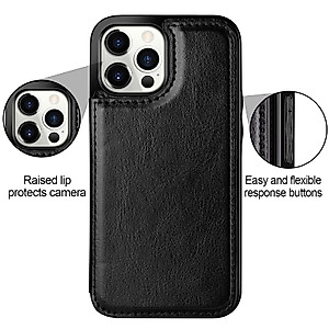 HianDier for iPhone 14 Pro Case with Card Holder Wallet Case for Women Men PU Leather Kickstand Protective Case Magnetic Closure Shockproof Case for iPhone 14 Pro Phone Case, Black