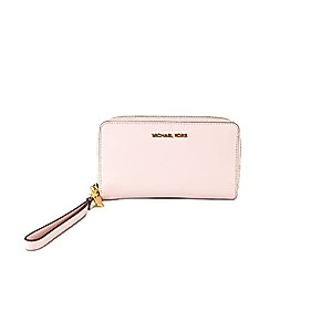 Michael Kors Jet Set Travel Large Flat Multifunction Phone Case Pebbled Leather Wallet/Wristlet in Powder Blush