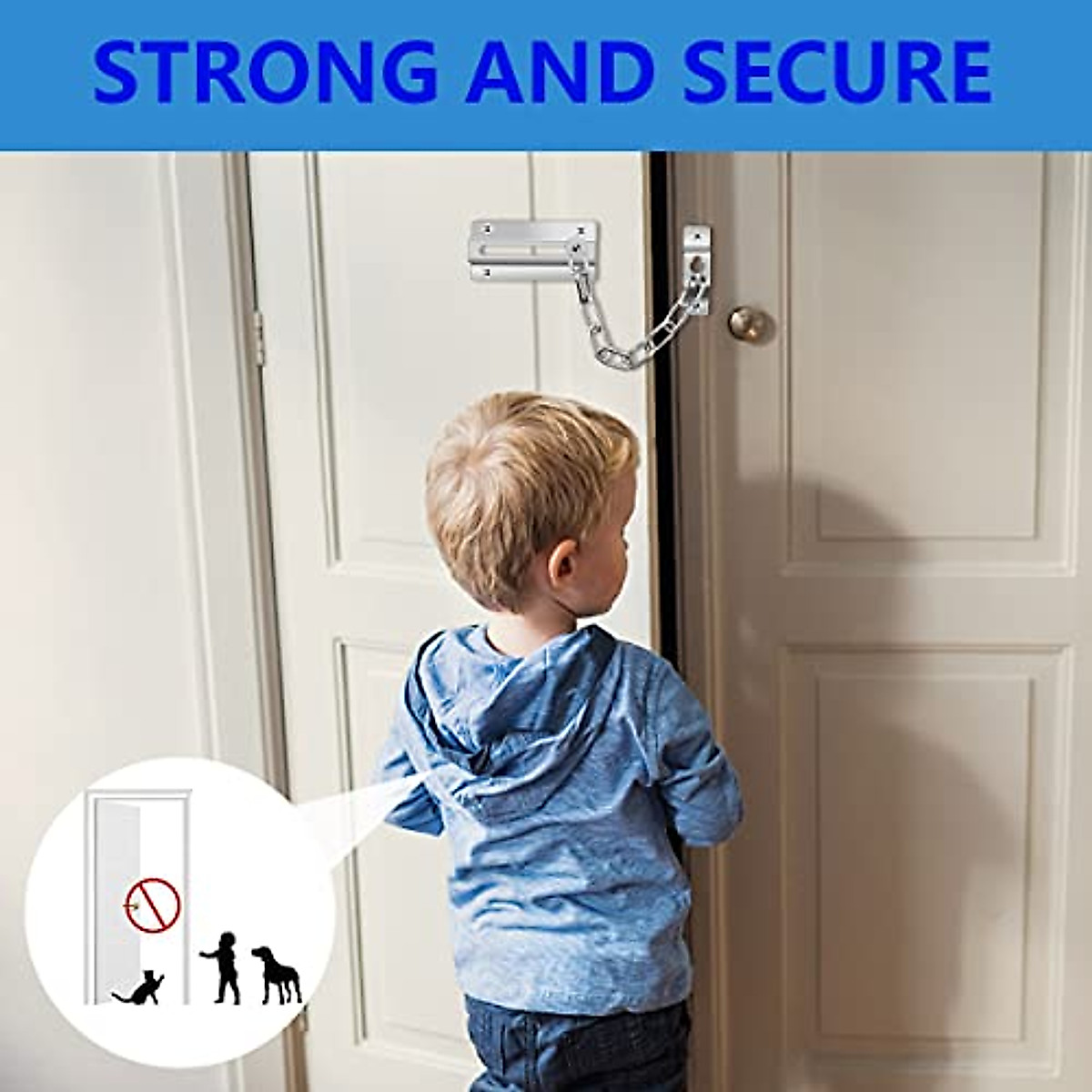 Door Chain Lock, 2 Pack Stainless Steel Chain Locks with 12 Screws, Sliver Security Thickened Chain Guard with Lock for Inside Door Kids Home Safety