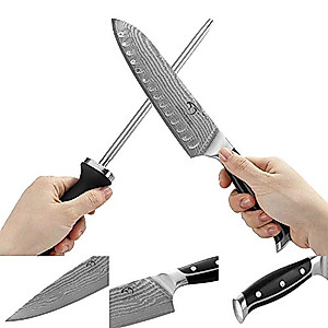 Kitchen Damascus Knife Set, WanRui Series 9-Piece Kitchen Knife Set with Block, Non-slip ABS Ergonomic Triple Rivet Handle for Chef Knives, Sharpener and Shears, Natural Wood Block (Updated Version)