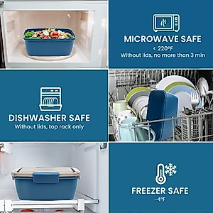 Bugucat Bento Box 64OZ, Lunch Box Salad Lunch Container with Yogurt Box and 4 Compartment Tray, Salad Bowl with Dressing Container, Built-in Reusable spoon Meal Prep to Go Containers for Fruit Snack