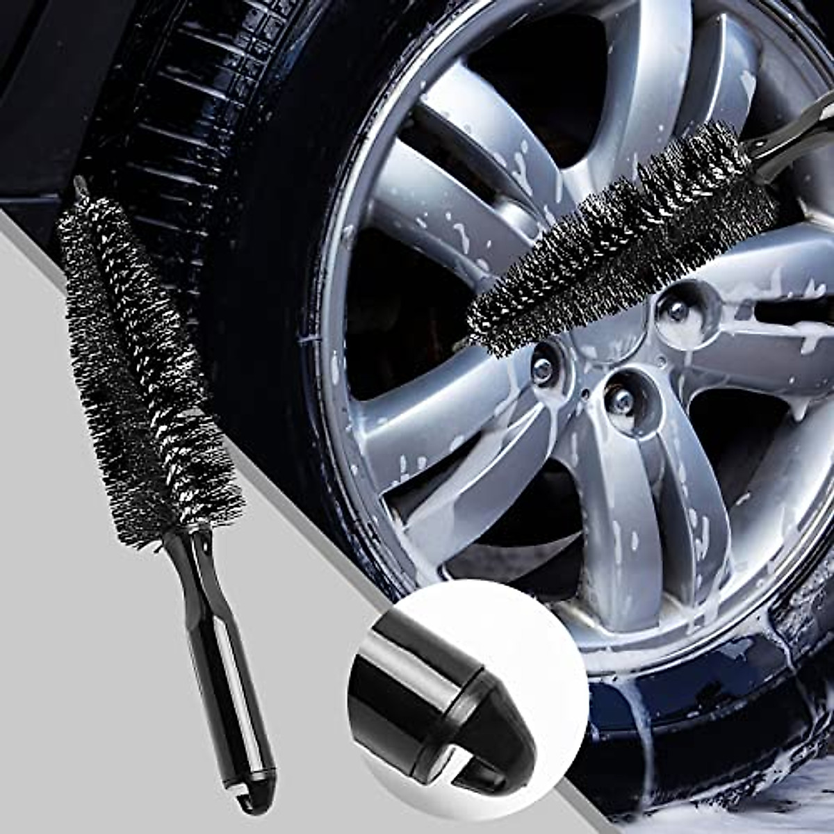 Wheel Brush Can Wheel And Rim Detail Brush With Long Soft Bristles Car Wheel Brush Rim Tire Detail Brush Multi Purpose For Wheel Rim Exhaust Tip Motorcycle Auto Accessories (A, 1 Size)