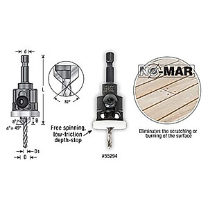 Amana Tool - (55293) Carbide Tipped 82° Countersink with Adjustable Low Friction Depth Stop, 3/8 Dia x 7/64 Drill Dia x 1/4 In