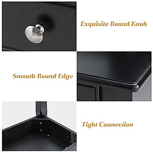 COSTWAY Vanity Desk Set with Mirror, Vanity Desk and Cushioned Stool Set with 5 Storage Drawers, Makeup Dressing Table for Bedroom Women Girls (Black)