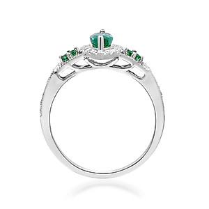 Gin & Grace 14K White Gold Natural Zambian Emerald Ring with Natural Diamonds for women | Ethically, authentically & organically sourced Marquise, Square-Cut Emerald hand-crafted jewelry for her.