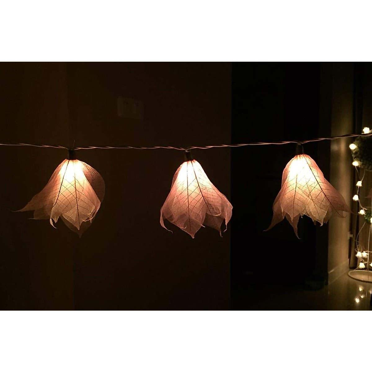 20 LED String Lights Pink Flower Fairy String Lights Leaves for Bedroom Window Curtain String Light Wedding Party Garden Outdoor Indoor Wall Decorations, Diameter 10cm (Long 9ft)