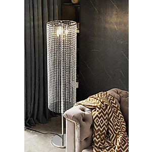 Surpars House Raindrop Crystal Floor Lamp On/Off Switch in Line,Silver