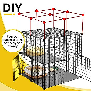 Eiiel 3-Tier Cat Cage Enclosures Indoor DIY Cat Playpen Detachable Metal Wire Kennels 2Lx2Wx3H Crate Large Exercise Place Ideal for 1-2 Cats, Black