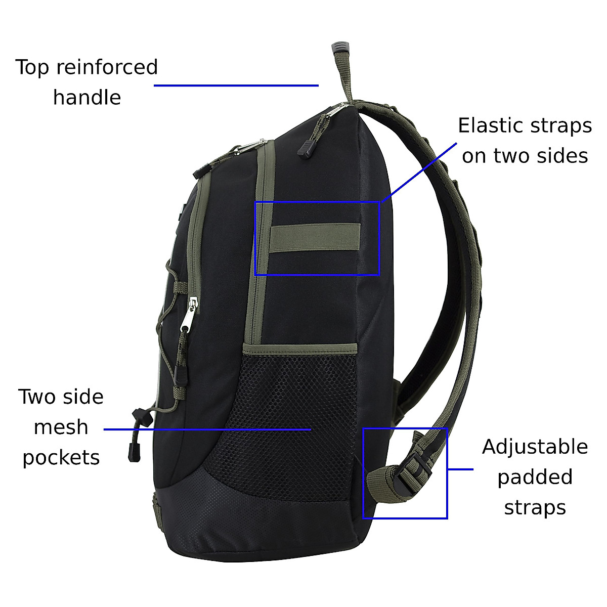 FUEL Terra Sport Spacious School Backpack with Front Bungee, Black/Green One Size