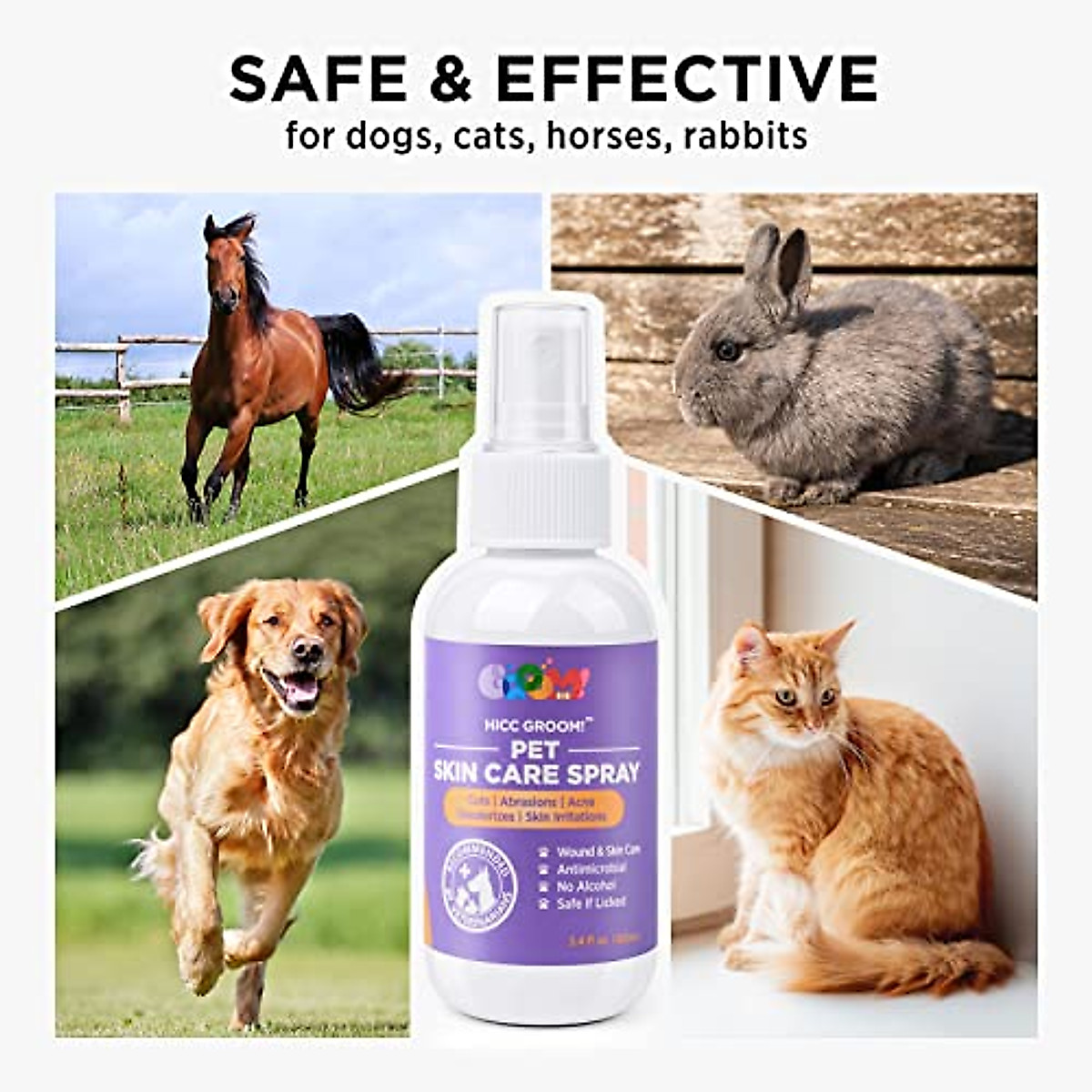 HICC GROOM! Hot Spot Treatment and Itch Relief Spray for Dogs & Cats, Rapidly Alleviate Dry Itchy Skin, Skin Allergies, Scratching, Excessive Licking, Wound Wash Spray, 3.4 Fl Oz