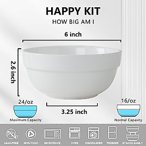 HAPPY KIT 6" Ceramic Soup Bowls, Cereal Bowls Set of 6, 24OZ Bowls for Kitchen, Serving Bowls for Cereal Soup Rice Pasta Salad Oatmeal, Thick-edge Non-slip Design, Light Blue