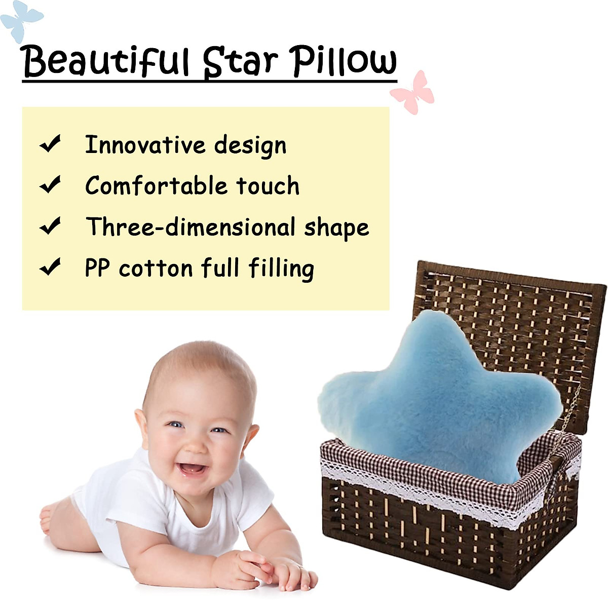 zhidiloveyou Star Pillow Plush Blue, Stuffed Star Shaped Pillow Cute Toy for Kids, 15.7 inch