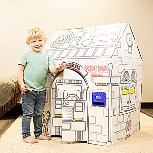Easy Playhouse Police and Fire Station - Kids Art & Craft for Indoor & Outdoor Fun – Decorate & Personalize The Cardboard Fort, 32" X 26. 5" X 40. 5" - Made in USA, Age 3+ [Amazon Exclusive], white