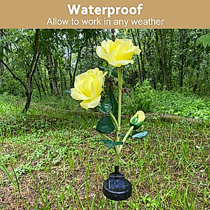 JJGoo 2 Pack Solar Garden Lights, Waterproof Rose Flowers Stake for Outdoor Patio Decorative - Yellow