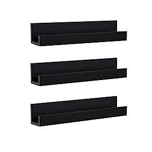 Kate and Laurel Levie Modern Floating Wood Wall Shelves, 18 inches, Set of 3, Black, Chic Picture Frame Ledges for Wall