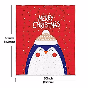 Christmas Blanket, Christmas Decorations Penguin Throw Blanket, 50" X 60"Super Soft Cozy Microfiber Blanket for Sofa, Couch, Bed, Camping, Travel Christmas Decor Weighted Blanket