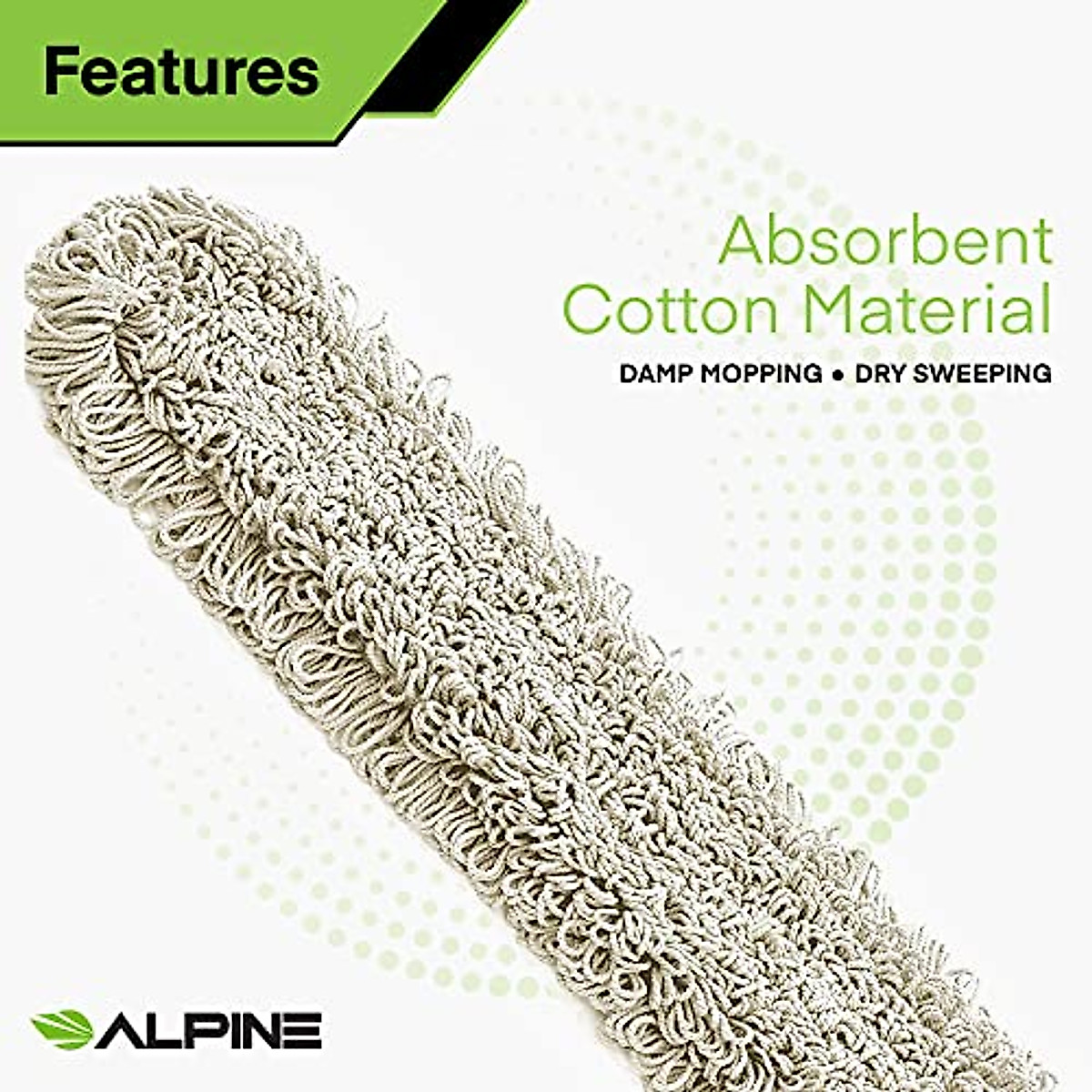 Alpine Industries Heavy Duty Cotton Mop Head - Dry Mop Head for Dirt Dust for Clean Hardwood Floor, Office and Garage - Commercial Mop - Super Absorbent Industrial Mop Head (48 in, Single Pack)