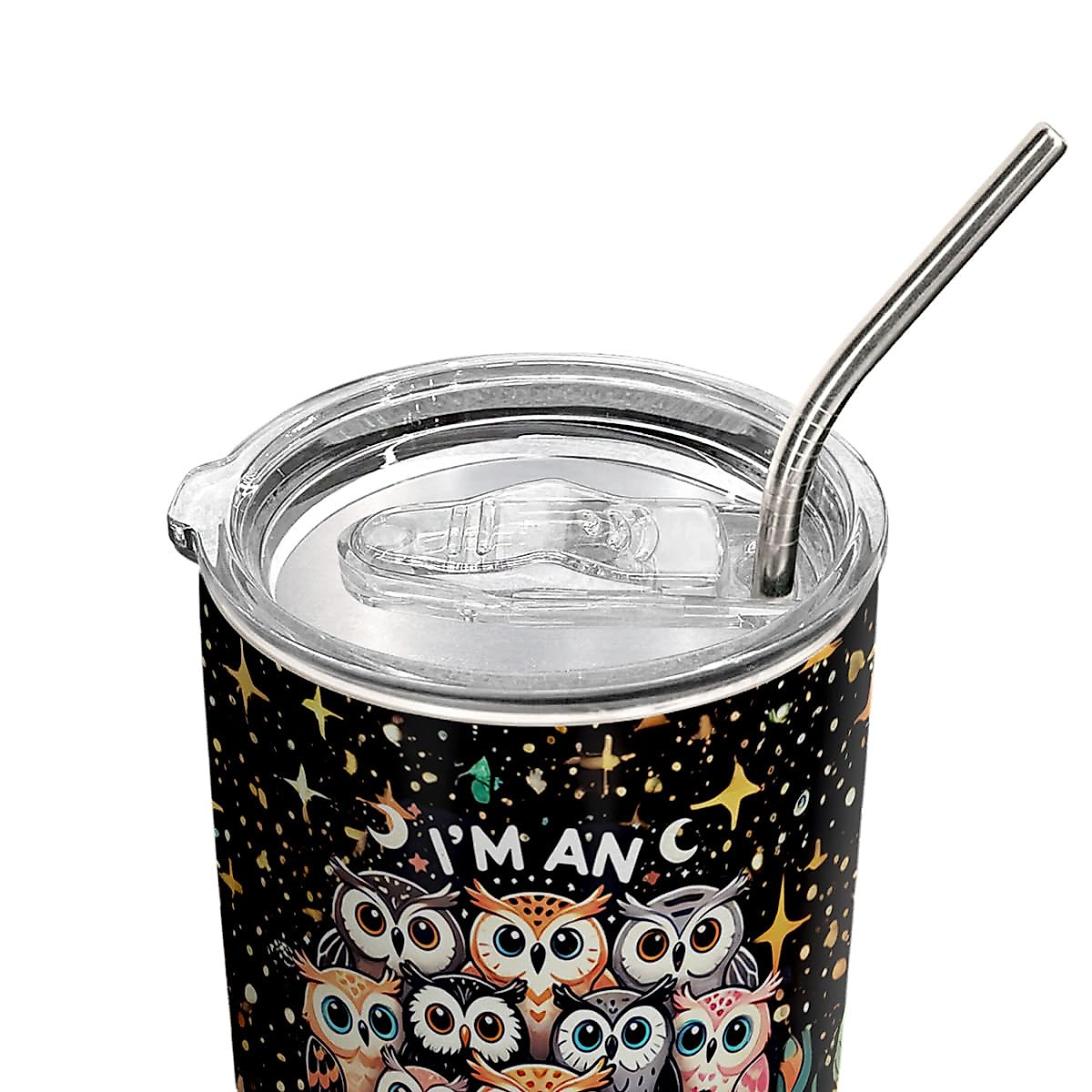 20oz Owlaholic Sunflower Owl Tumbler, Gifts for Owl Lovers, Coffee Thermos for Women, Stainless Steel Double Wall Vacuum Insulated Coffee Mug, Travel Cup with Lid