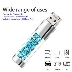 Lovely Diamond USB 2.0 Flash Drive Data Storage Memory Stick USB Stick Pendrive Gift (32GB, Lake Blue)