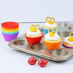 SAWNZC Silicone Cupcake Liners 24Pcs, Reusable Muffin Baking Cups Non-Stick Cake Molds Sets, Standard Size, BPA Free, Dishwasher Safe
