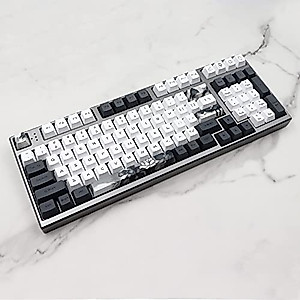 JSJT Ink Lotus Keycaps 140 Keys OEM Profile Keycaps PBT Dye Sublimation Keycaps for ANSI/ISO Layout Cherry MX Switch Mechanical Gaming Keyboards GK61/68/87/96/104/108 (with 6.25u spacebar)
