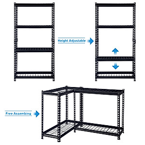 Pachira 30" W x 12" D x 60" H Adjustable Height 4-Shelf Steel Shelving Unit Utility Organizer Rack for Home, Office, and Warehouse, Black