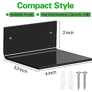 Juexica Small Acrylic Floating Shelves for Wall Adhesive Wall Mounted Shelves for Bathroom, Bedroom, Living Room, Office (Black,20 Pcs)