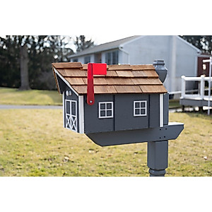 Wood Mailbox with Cedar Shake Roof and Magnetic Latch - Choose Your Color (Grey & Cedar Shake & White)