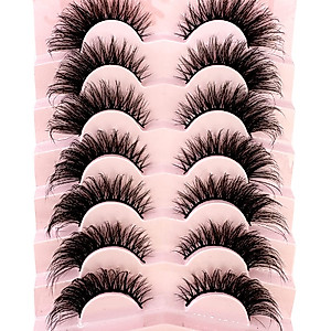 HBZGTLAD 7Pairs Segmented Half Lashes manga Lashes 3D Clear Band Lashes Natural Look Wispy Mink Lashes Fluffy Cat Eye Lashes Pack Fake Eyelashes (7pairs-A)