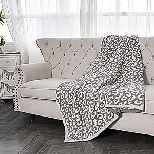 Throw Blanket Soft Fuzzy Fluffy Leopard Knit Throw Blanket, Cozy Plush Fleece Comfy Microfiber Cheetah Blanket for Couch Sofa Bed, Stone/Cream