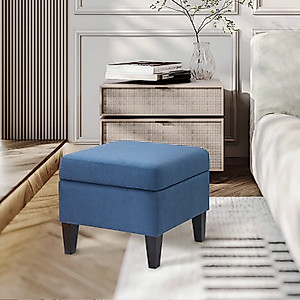 Kinmars Blue Ottoman with Storage, 15-17 Inches, Linen Fabric, Footrest