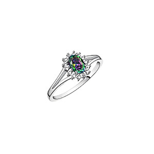 Rylos Rings for Women 14K White Gold Ring Classic Halo Diamond Birthstone Ring 6X4MM Oval June Alexandrite Jewelry for Women Size 7