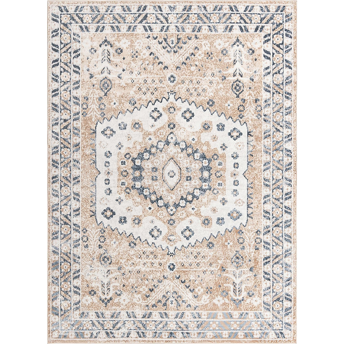 Unique Loom Oxford Collection Area Rug - Sheldonian (9' x 12' Rectangle, Beige/ Navy Blue)