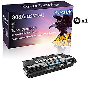 1 Pack (Black) Compatible Laser Printer Toner Cartridge Replacement for HP 308A | Q2670A Printer Cartridge use for HP Color Laserjet 3500 3500n 3550 3550n Printer
